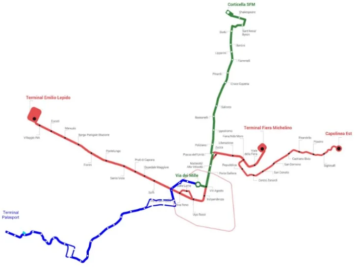 Il tracciato della linea blu del tram - Mandato 2021 - 2026